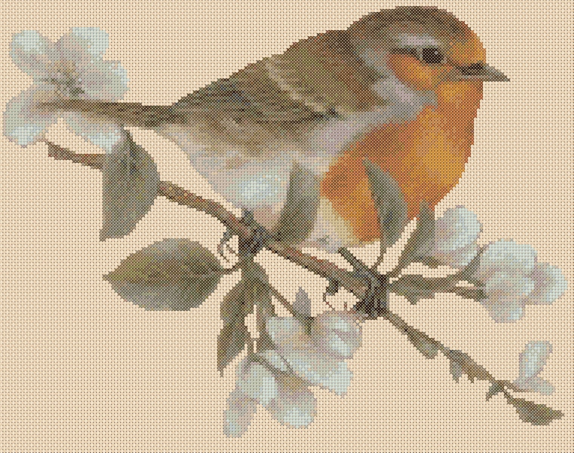 PDF Cross Stitch Chart 398 Robin in Blossom - Etsy