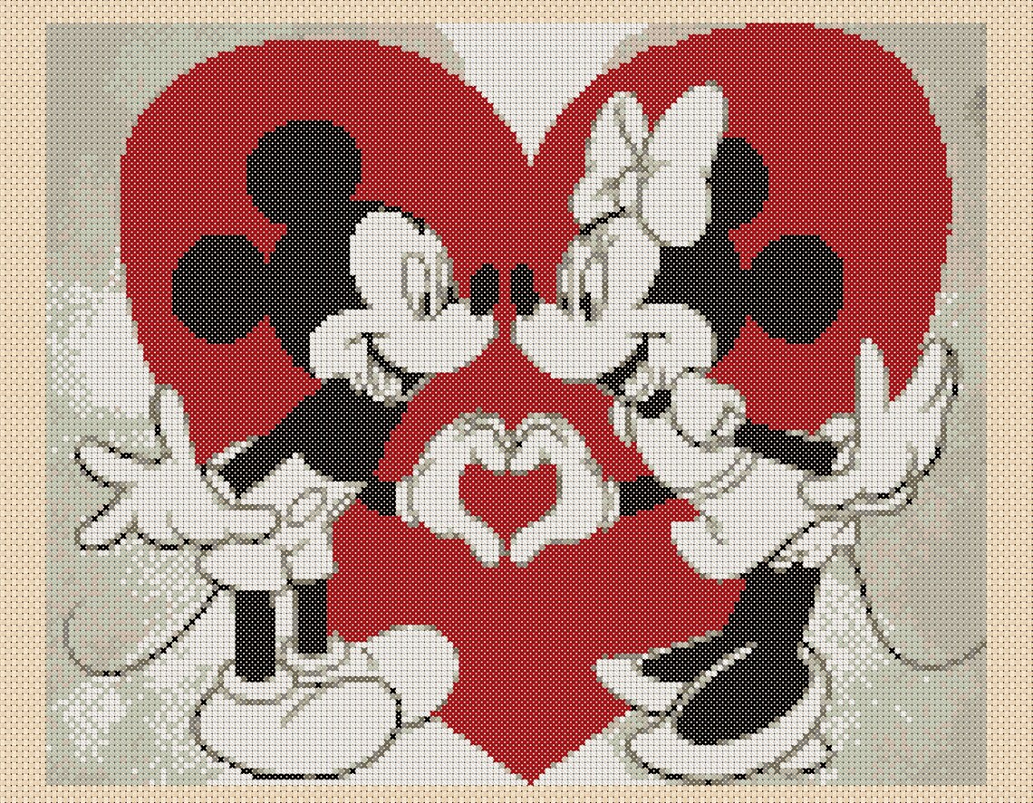 Printable Electronic PDF Cross Stitch Chart Mickey & Minnie Mouse Love ...