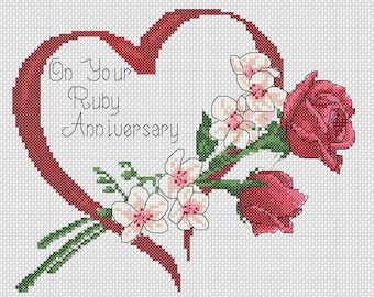 PDF Cross Stitch Chart Ruby Wedding Anniversary 40th | Etsy