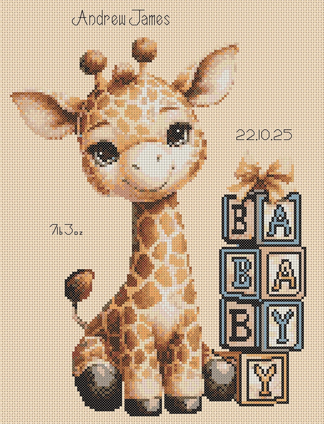 Giraffe and Baby Blocks Birth Record - New Baby - Paper Chart or ...