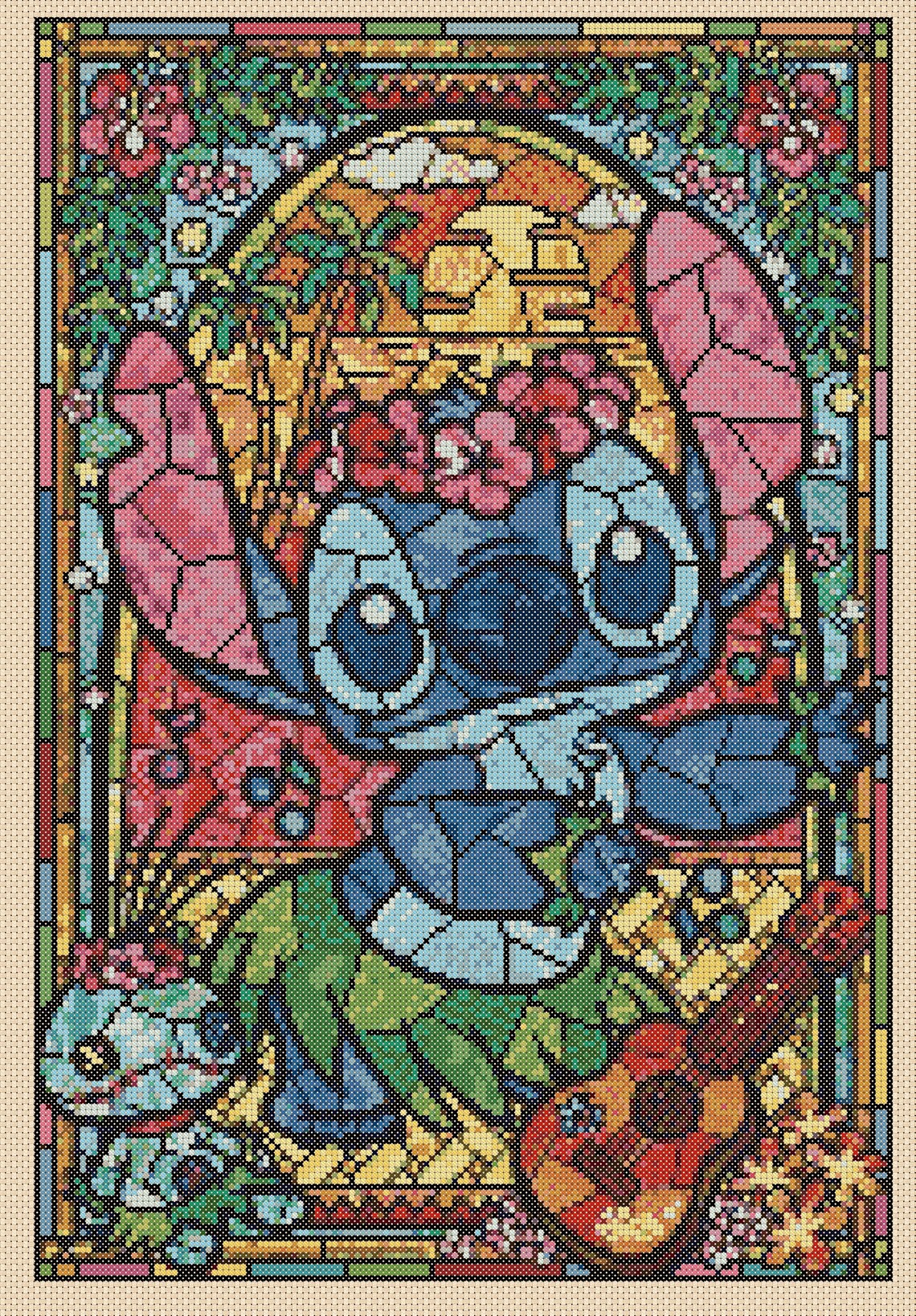 Printable PDF Cross Stitch Chart Lilo and Stitch - Stained Glass Style ...