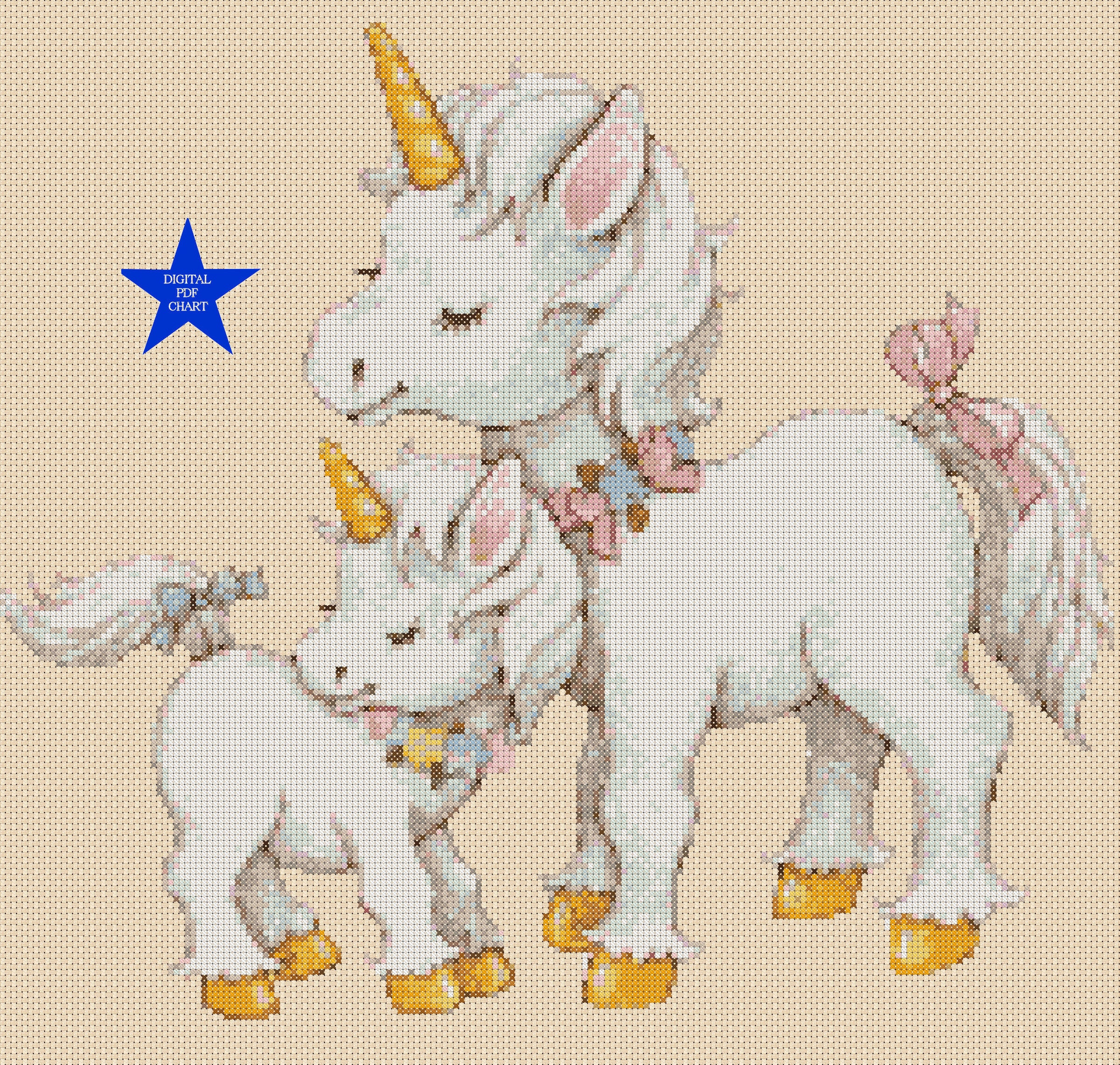 Digital Printable PDF Cross Stitch Chart 430 Unicorns 3 - Etsy