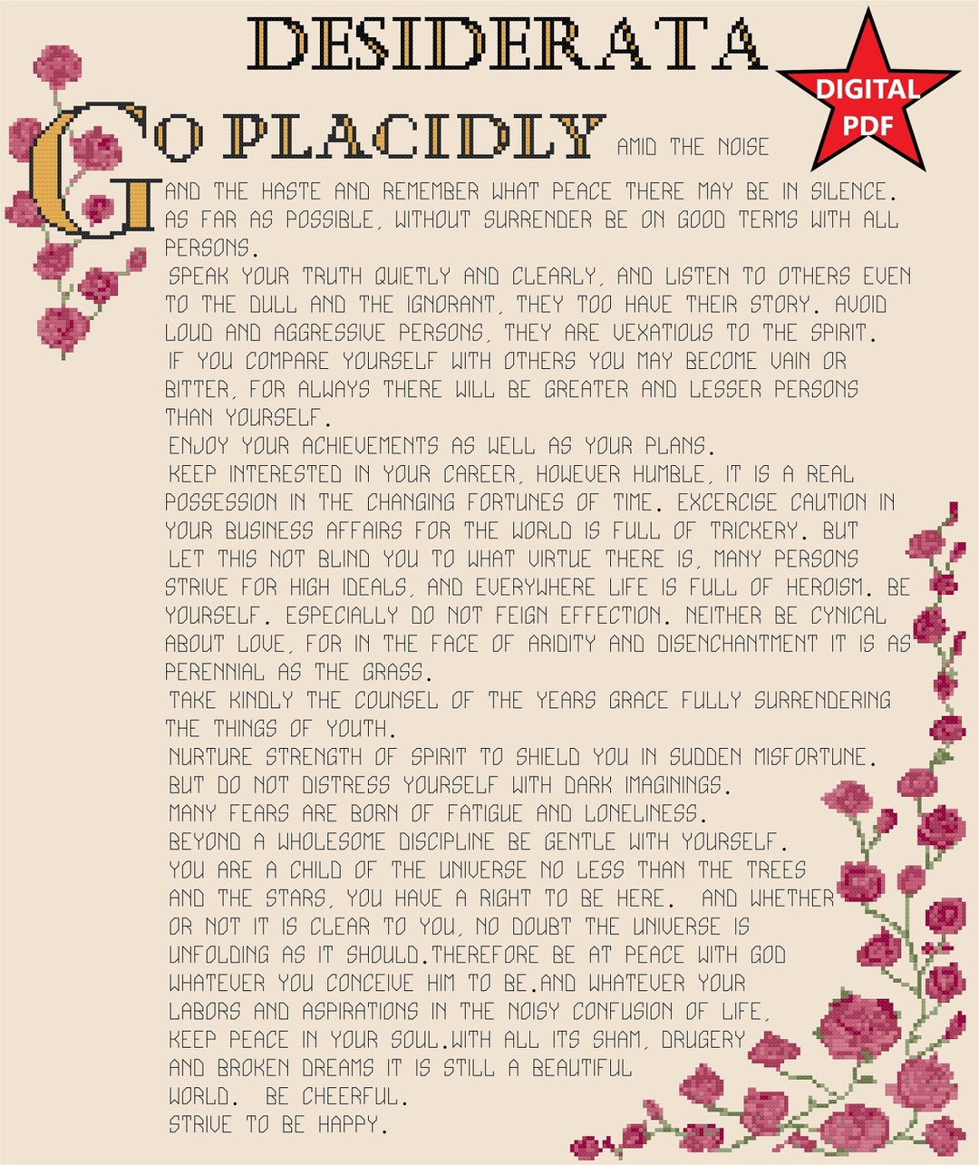 Digital Download PDF Cross Stitch Chart - Desiderata 2 - Etsy
