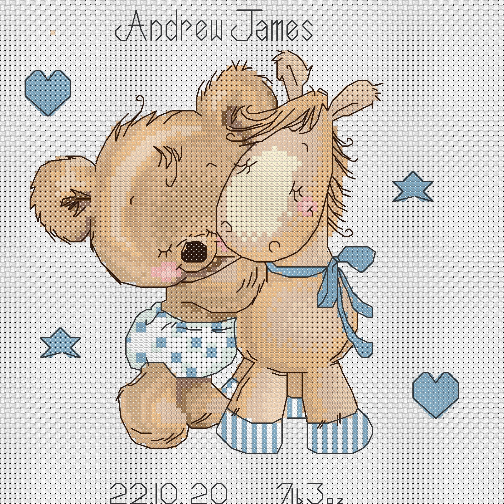 PDF Cross Stitch Chart New Baby Birth Sampler Birth Announcement Bear ...