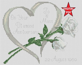 60th Wedding Anniversary Cross Stitch Pattern Customizable Digital PDF ...
