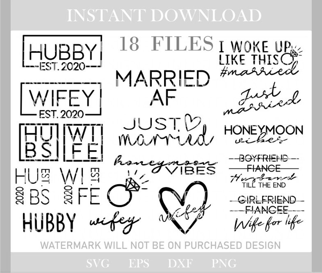 Svg marié, svg juste marié, svg lune de miel, svg mariée, svg mari, svg ...