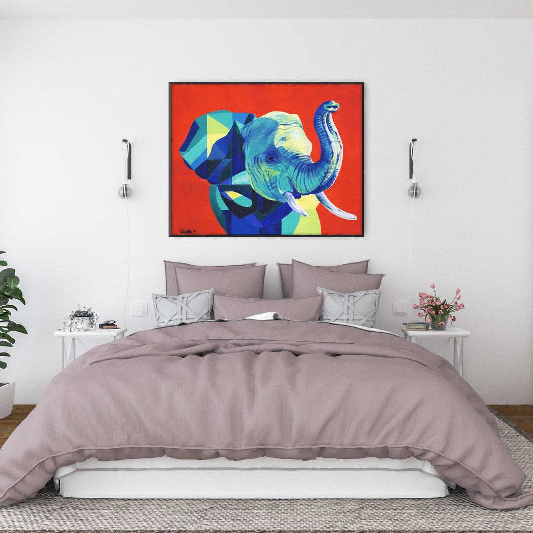 Geometric Elephant Art Print, Elephant Wall Art, Cubist Elephant Wall ...