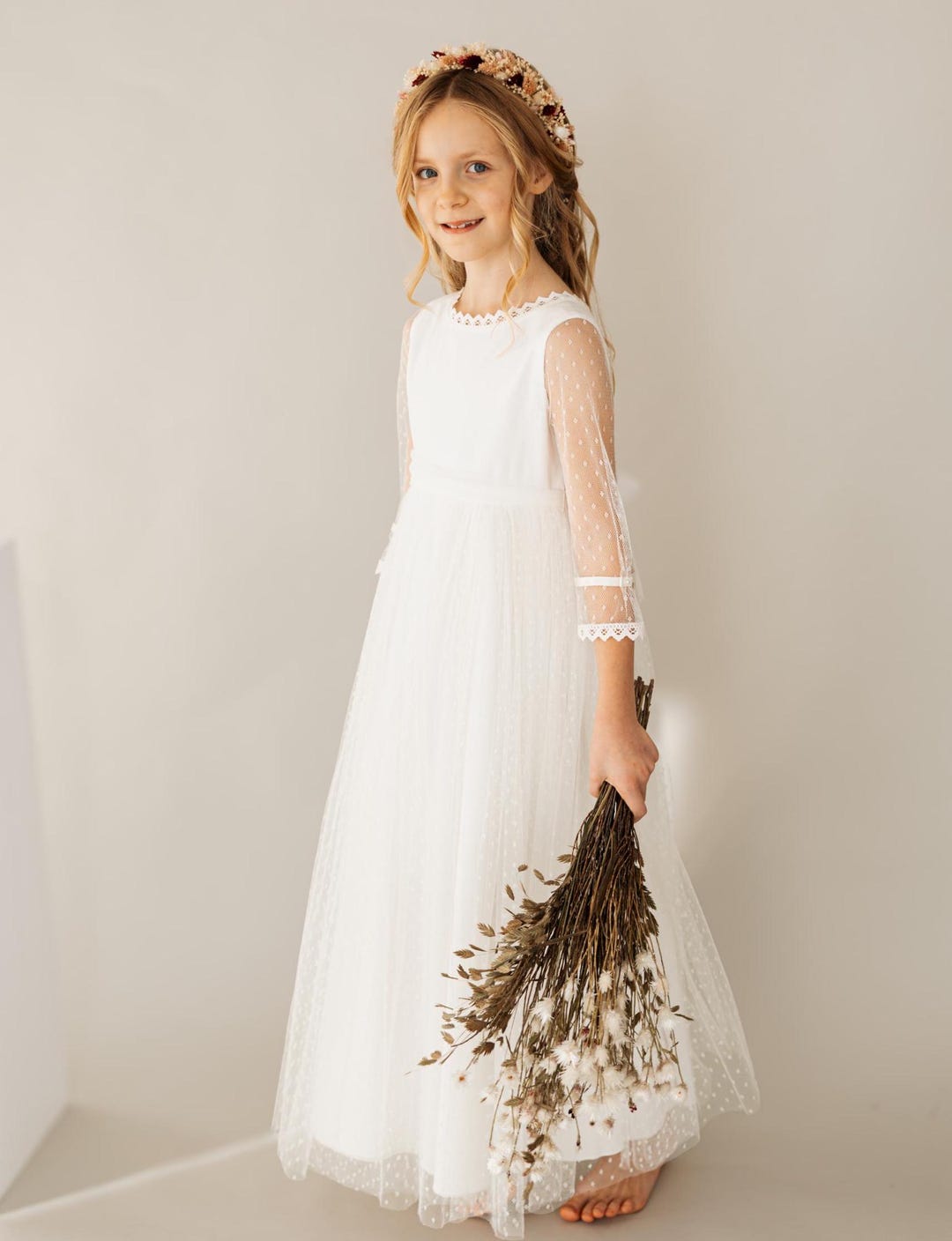 Communion Dress "laura", Communion Dress With Boho Lace and Tulle Skirt ...