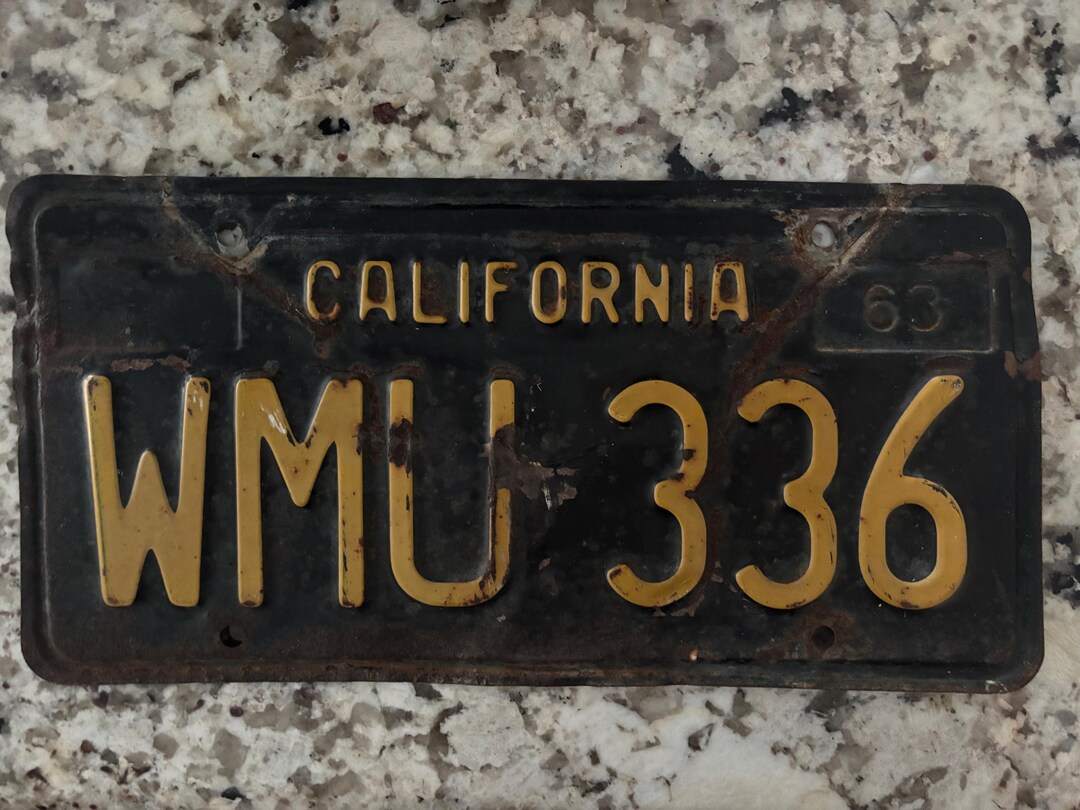 California License Plate 1963 Black and Yellow CA Vintage Classic Car ...