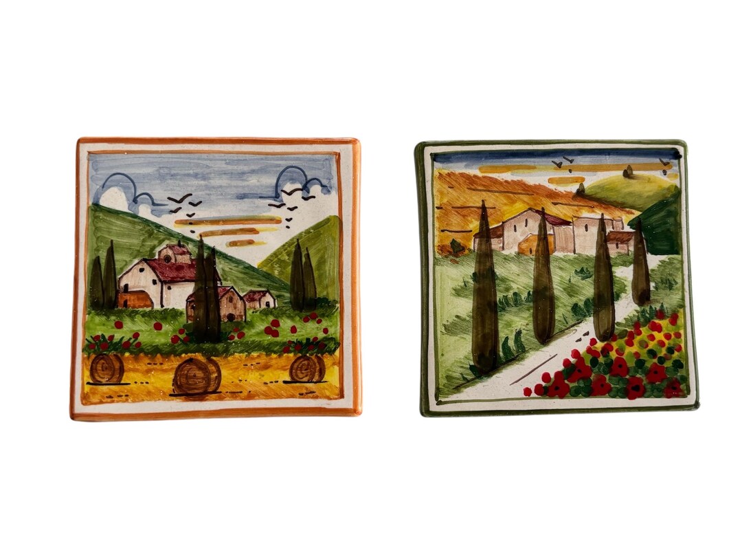 Italian Wall Tiles Tuscan Landscape Vineyard Painted by Hand in Italy 4 ...