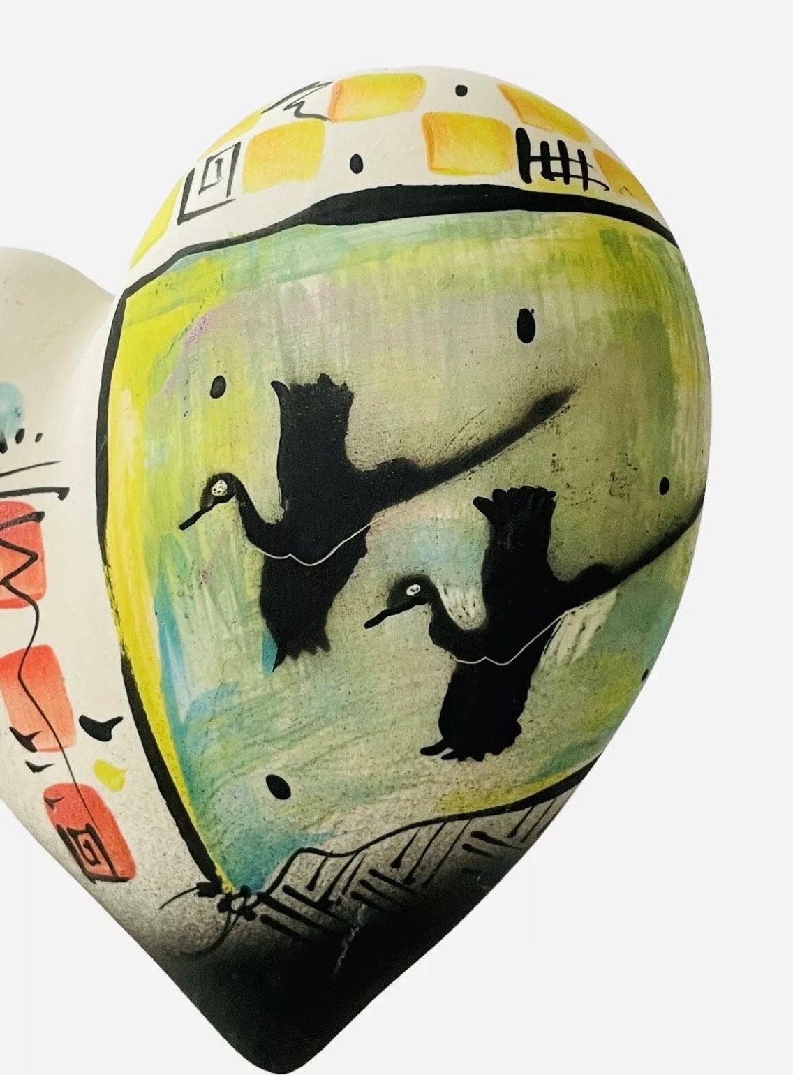 Vtg CAROLINE KOONS Pottery Hollow Ceramic Heart Rattle Birds ...