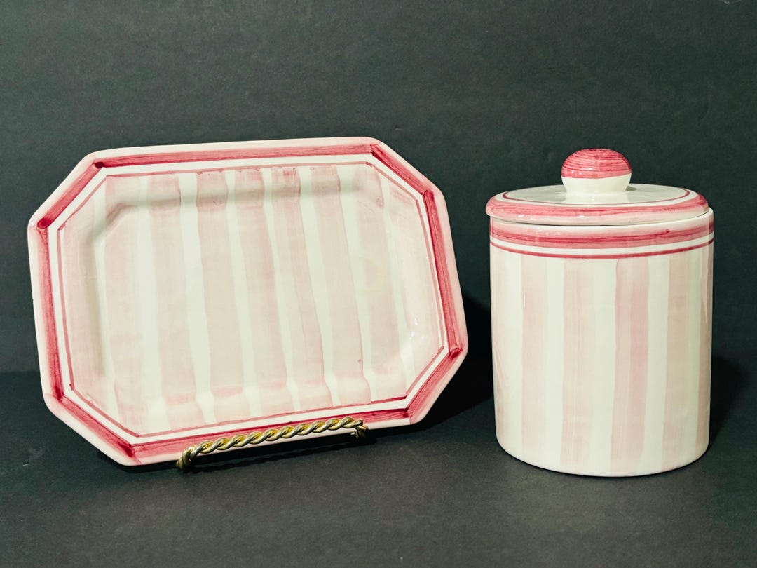 Pink & White Nazar Portugal Bathroom Accessories Soap Dish, Lidded ...