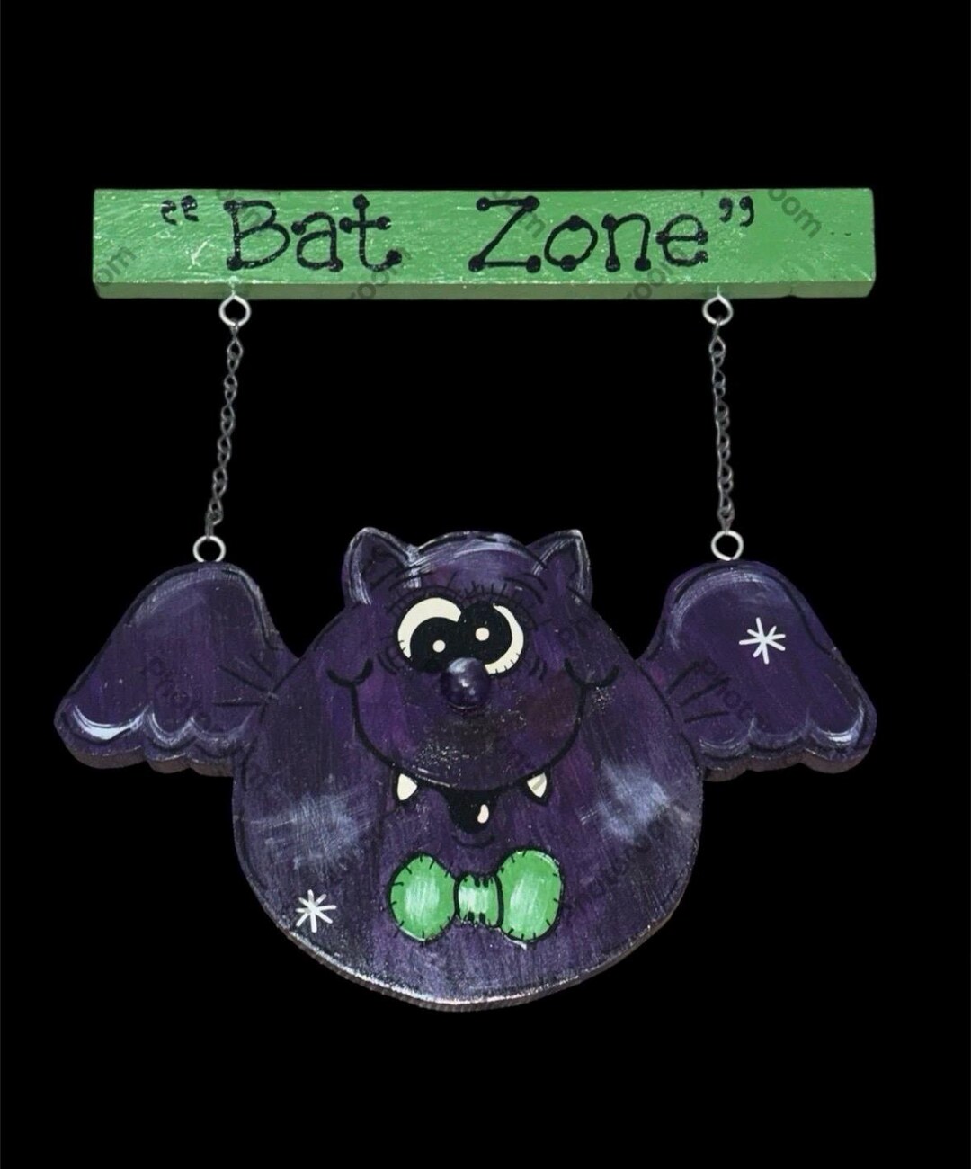 Vtg 90’s Carved Wood Halloween Wall Door Decor “bat Zone” Signed Googly ...