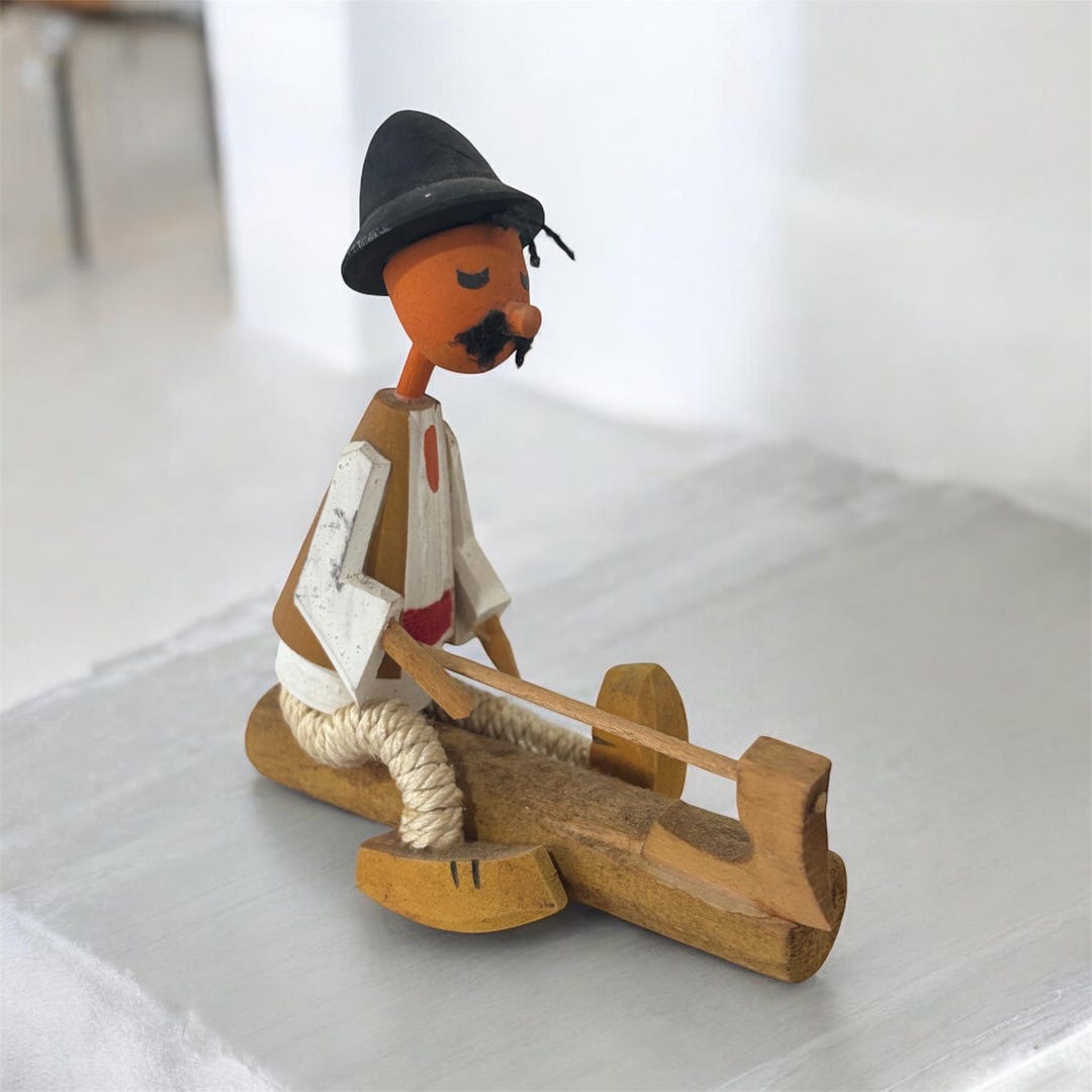 Vintage Romanian Hand Carved Painted Wood Folk Art Figurine W/ Axe 4.25 ...