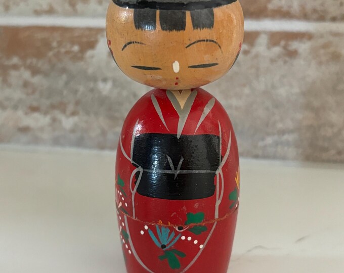 Vintage 60’s Wooden Asian Japanese Kokeshi Bobble Head Small Figurine 4 ...