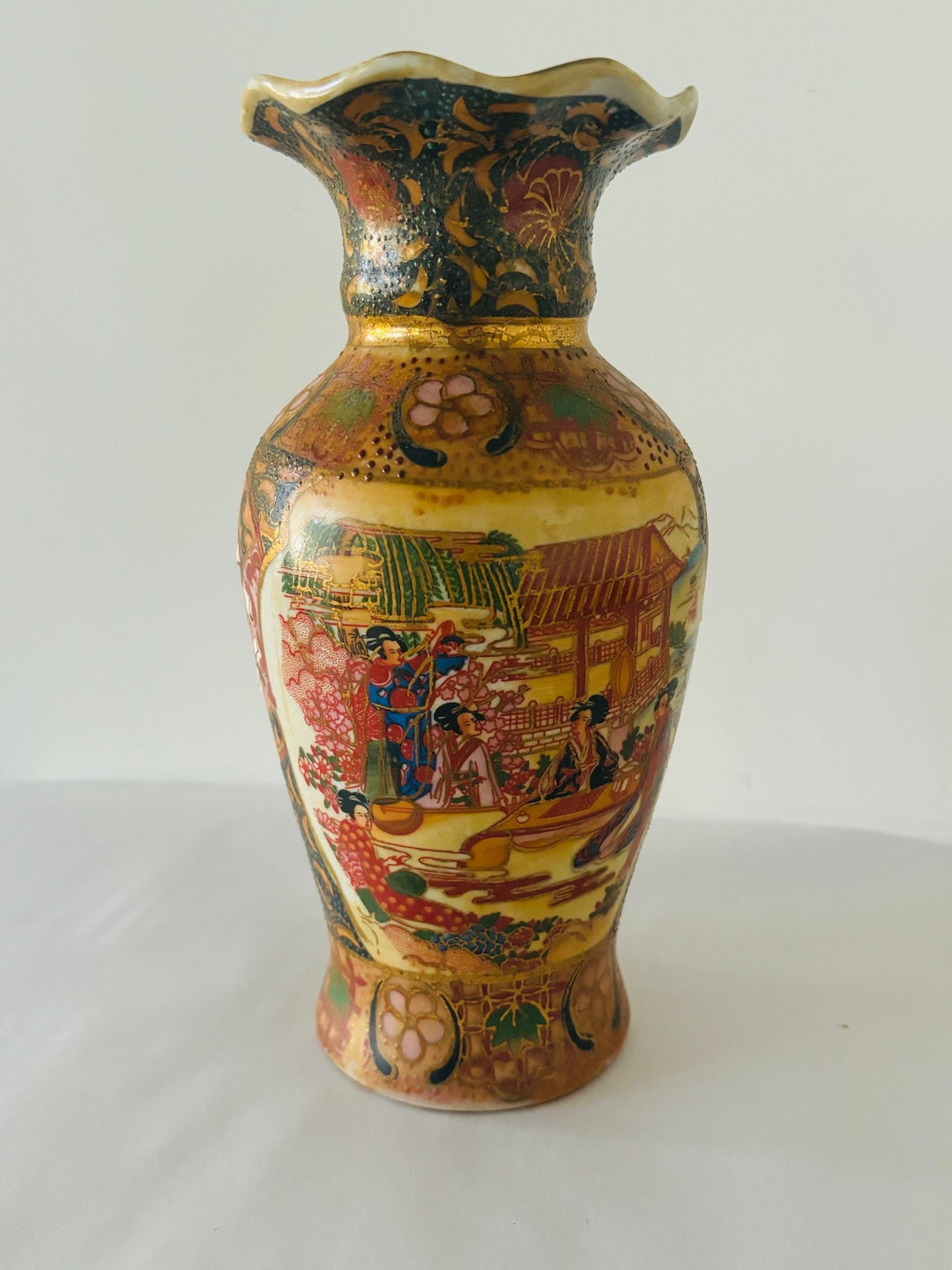 Vintage Satsuma Geisha Vase, Japanese, Handpainted, Porcelain 9 - Etsy
