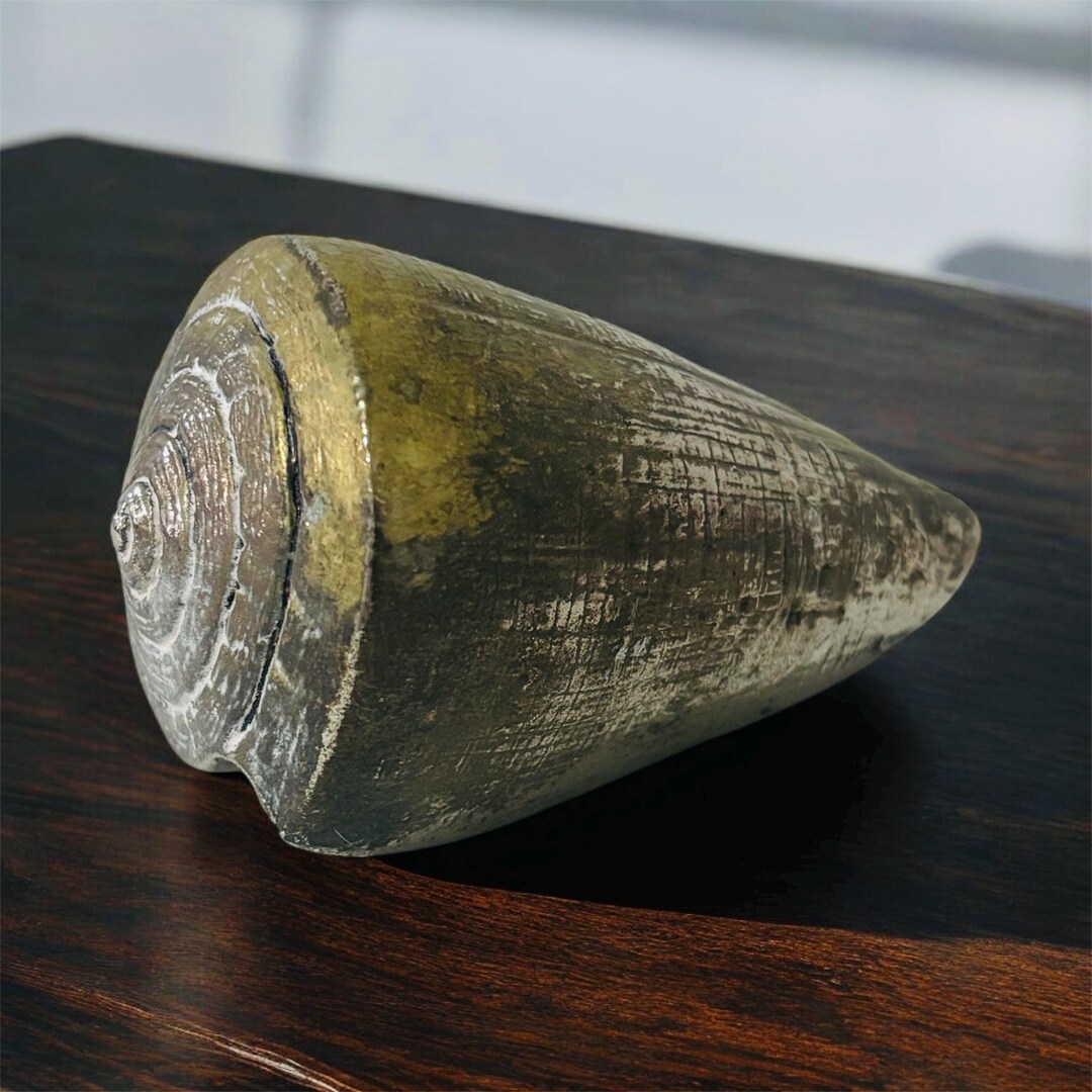 Vtg Brushed Metal Conus Seashell, Heavy Silver and Gold Tone Metal ...