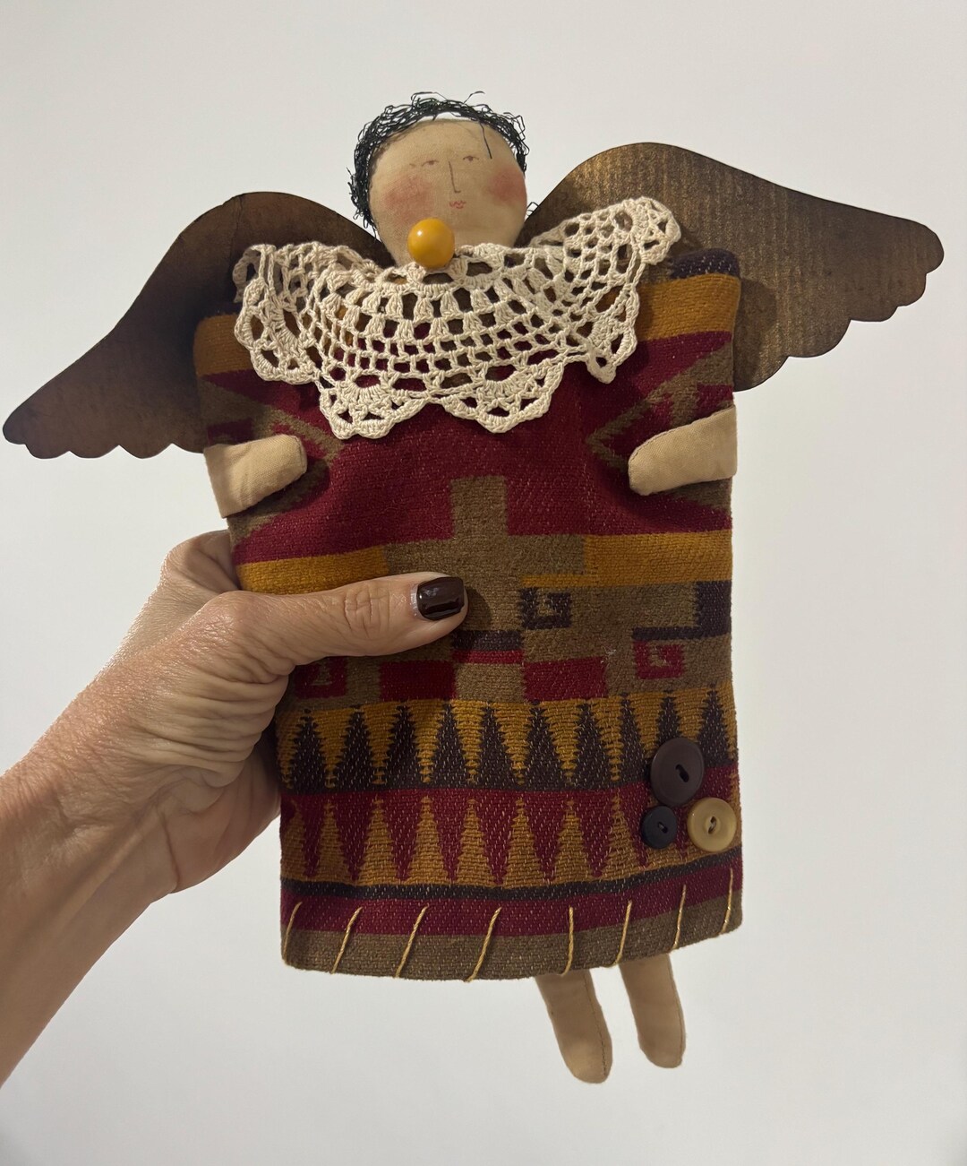 Vintage Sharon Andrews 1995 Quilt Primitive Angel Doll Wall Decor 10.5 ...