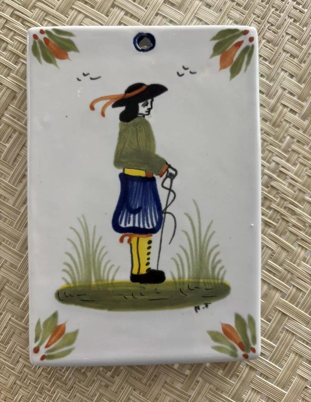 Henriot Quimper Tile France Breton Man Trivet Art Pottery Vintage 4.75 ...