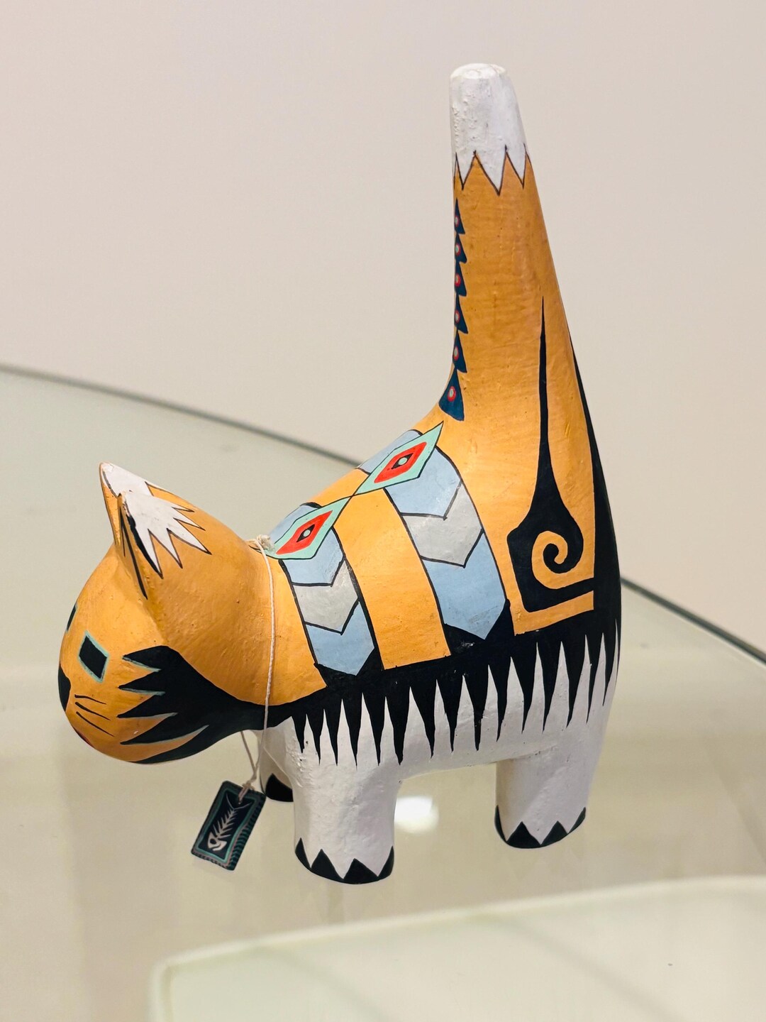 Papier Paper Mache Southwestern Design Folk Art Cat Figurine Hand ...