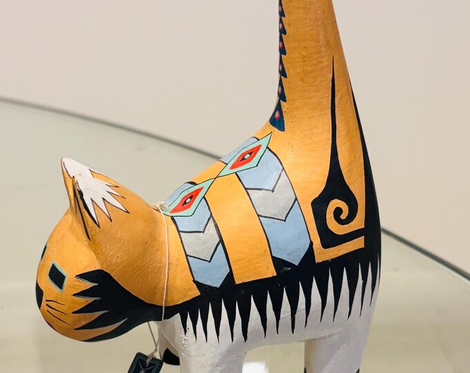 Papier Paper Mache Southwestern Design Folk Art Cat Figurine Hand ...