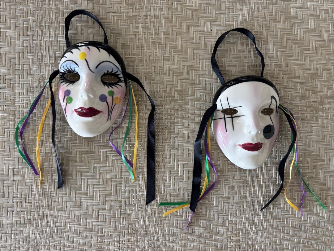 2 New Orleans Fancy Face Mask MARDI GRAS Signed Ceramic Carnival Mask ...