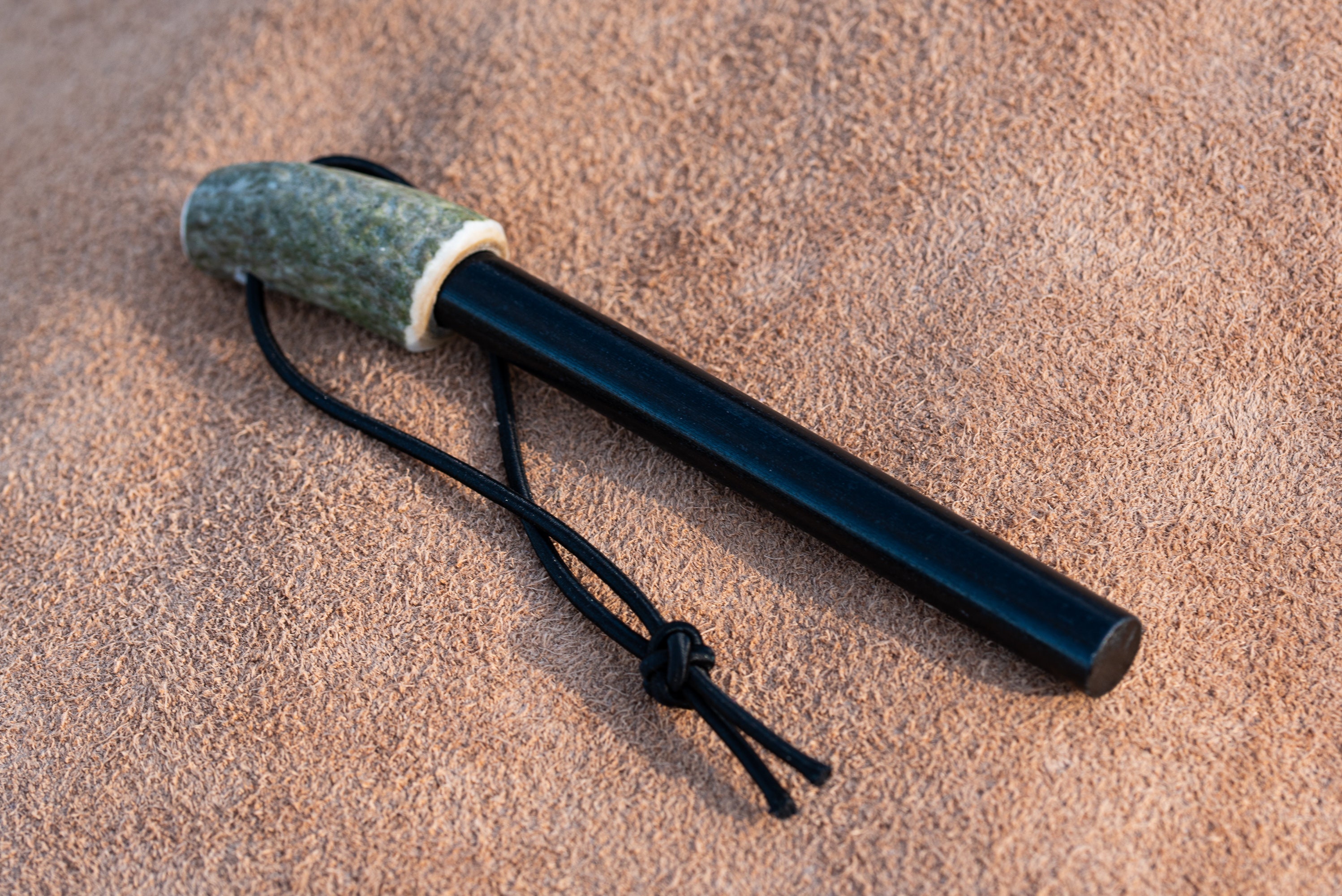 Handcrafted 12-13mm Large Ferro Rod With Deer Antler Handle and Leather ...