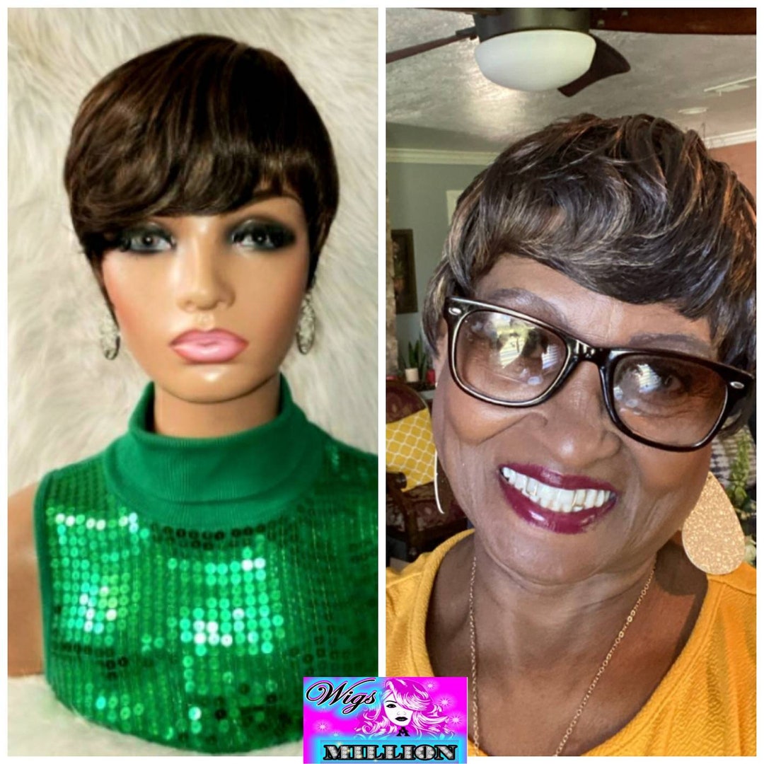 Unique'' Short Pixie Cut Human Hair Wig 4/27, Full Cap, Glueless Wig ...