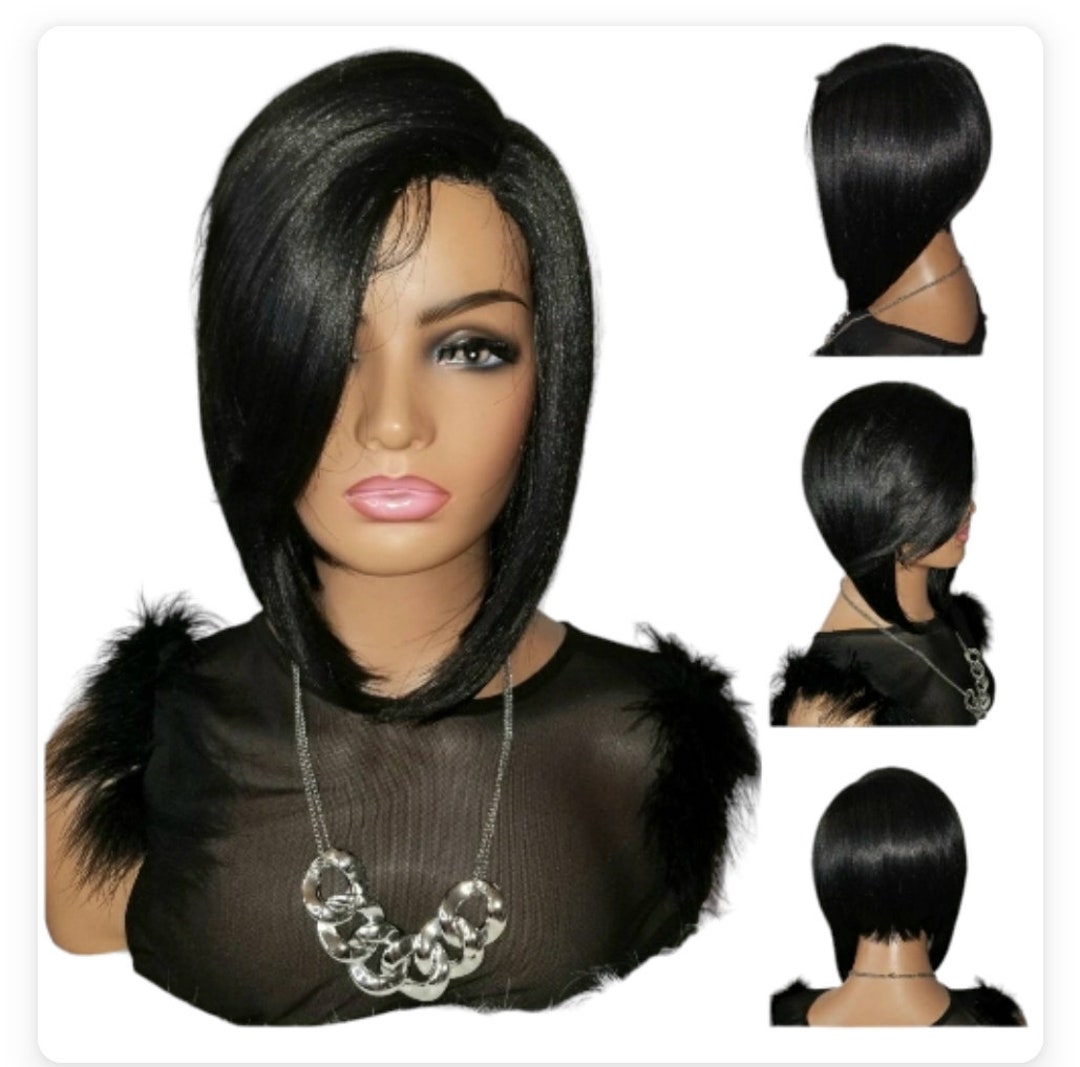 Ari'' Black Synthetic Wig Side Part Heat Resistant - Etsy