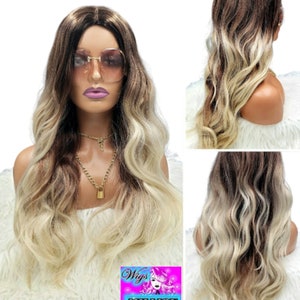 Stacy Ombre Ash Blonde Mix Wavy Wig, Heat Resistant Wig,glueless Wig ...
