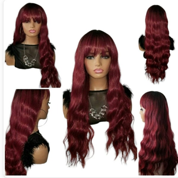 Long Red Wig With Bangs - Etsy