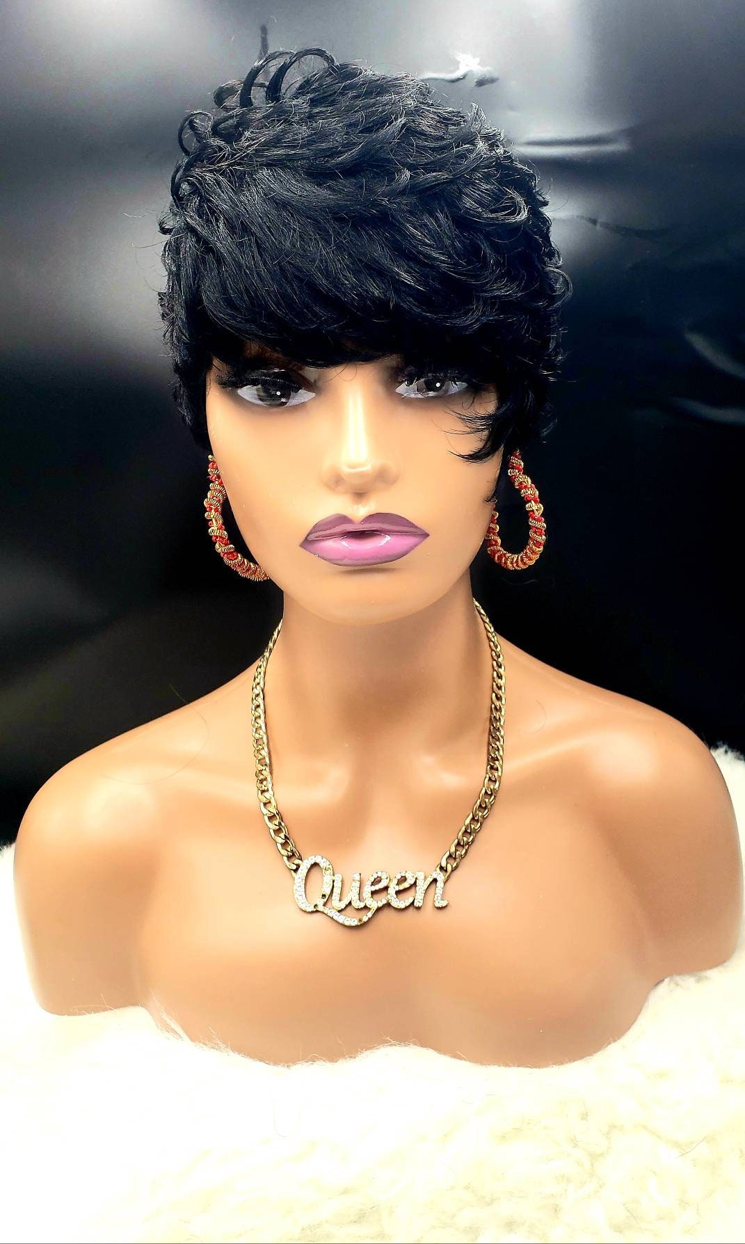 Amber'' Black Short Pixie Cut Heat Resistant Wig Full - Etsy