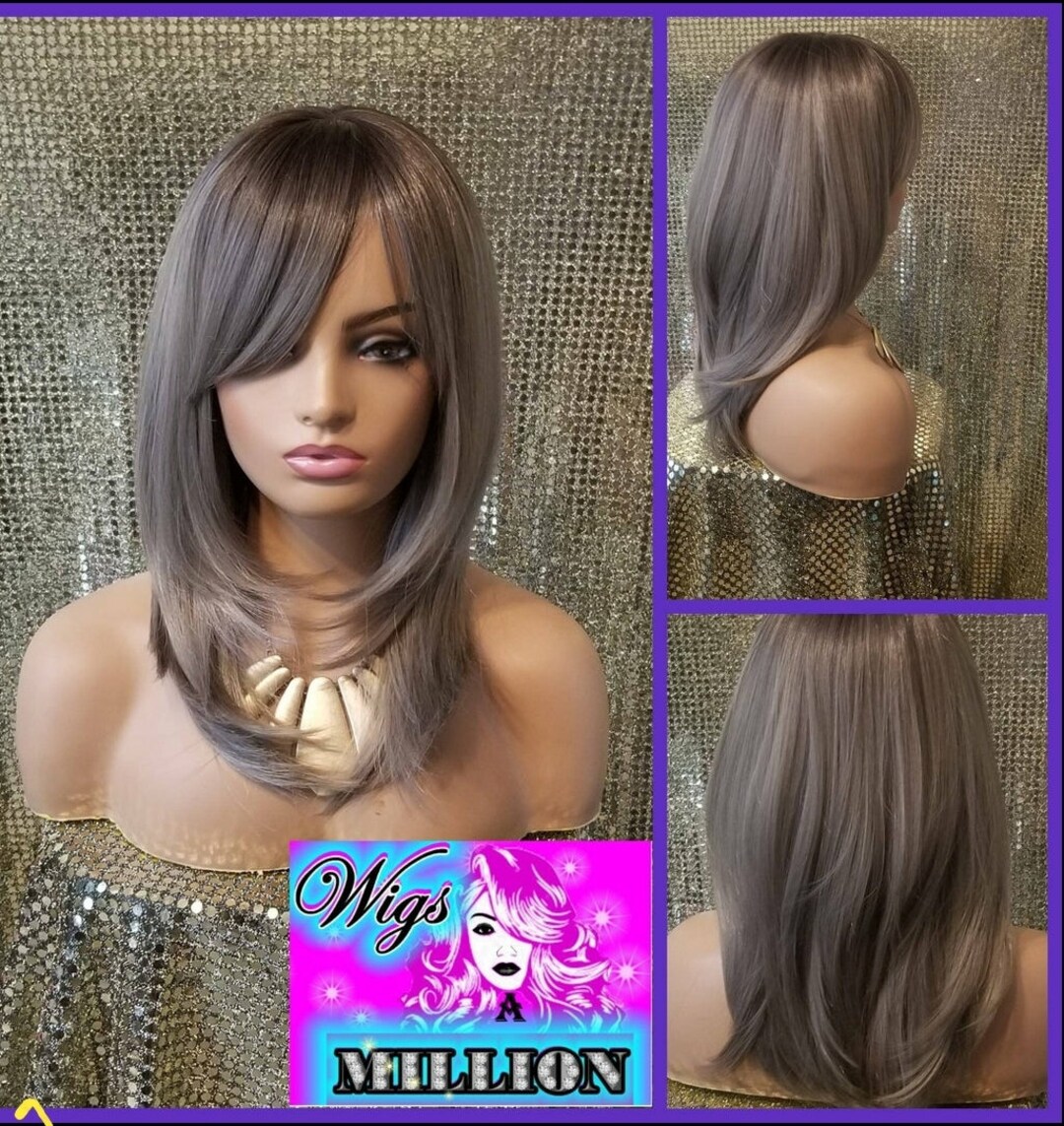 Stacy Layered Hairstyle Ombre Gray Ash Heat Resistant Full Wig With ...