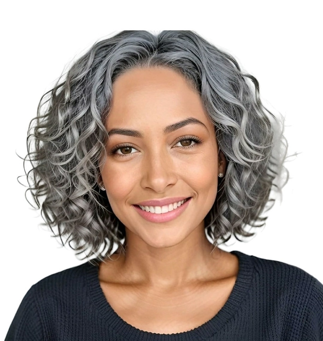Julia 12 Inch Glueless Wavy Bob Wig, Salt and Pepper Human Hair Wig,pre ...