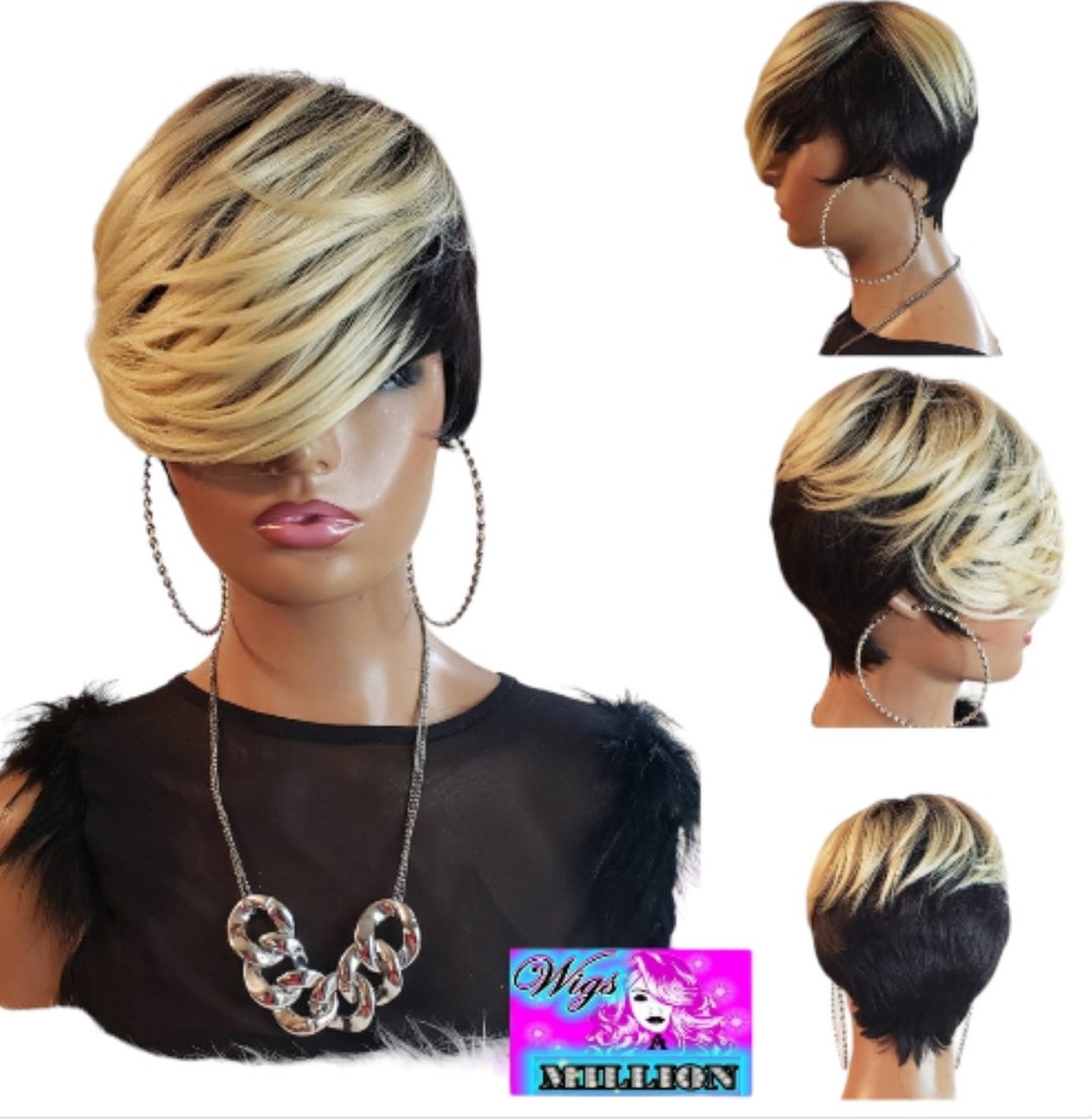 Peaches'' 1b/613 Short Pixie Cut Heat Resistant Wig Full Cap, Glueless ...