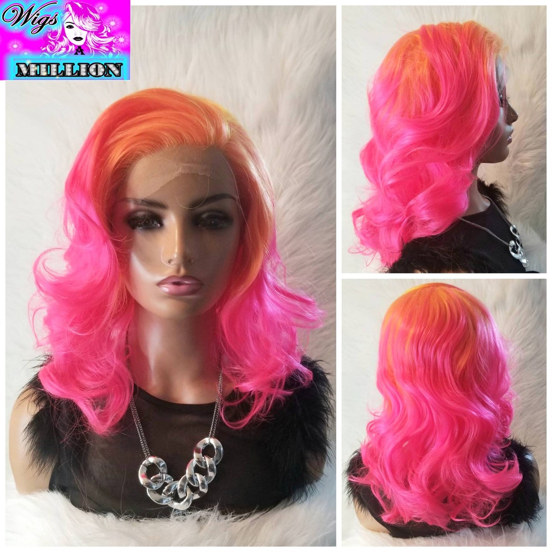 Jill Ombre Orange Pink Synthetic Lace Front Wig With - Etsy