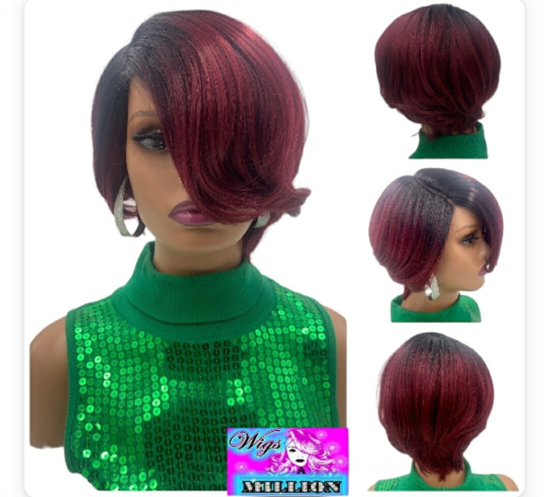 Sasie Synthetic 1b/burgundy Curved Lace Part Heat Resistant Bob Wig ...