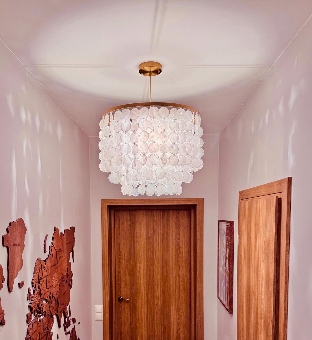 Elegant Capiz Shell Chandelier, Handmade Natural Shell Ceiling Light ...