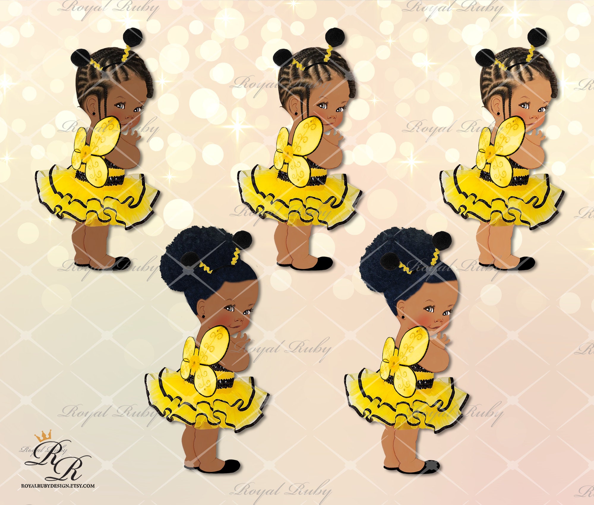 Bumblebee Baby Girl Headband | African American Girl | 3 Skin Tones ...