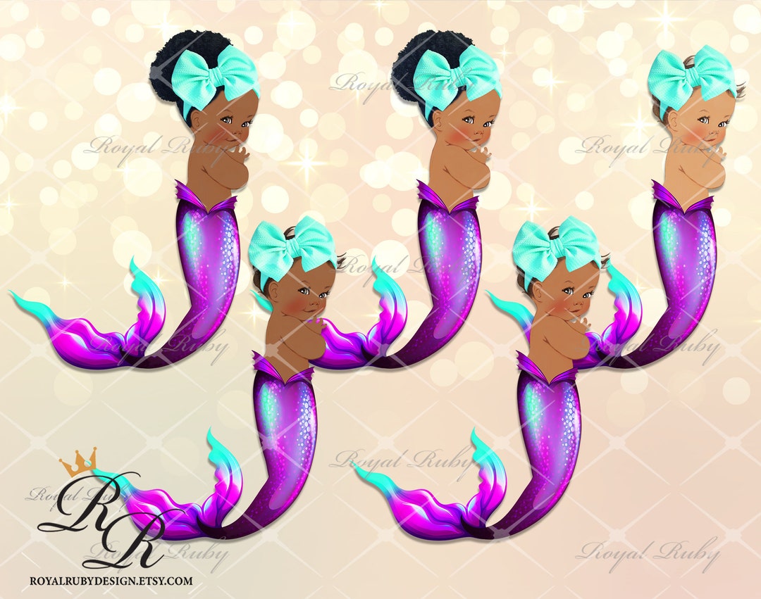 Mermaid Baby Girl Purple African American Baby Baby Shower Party ...