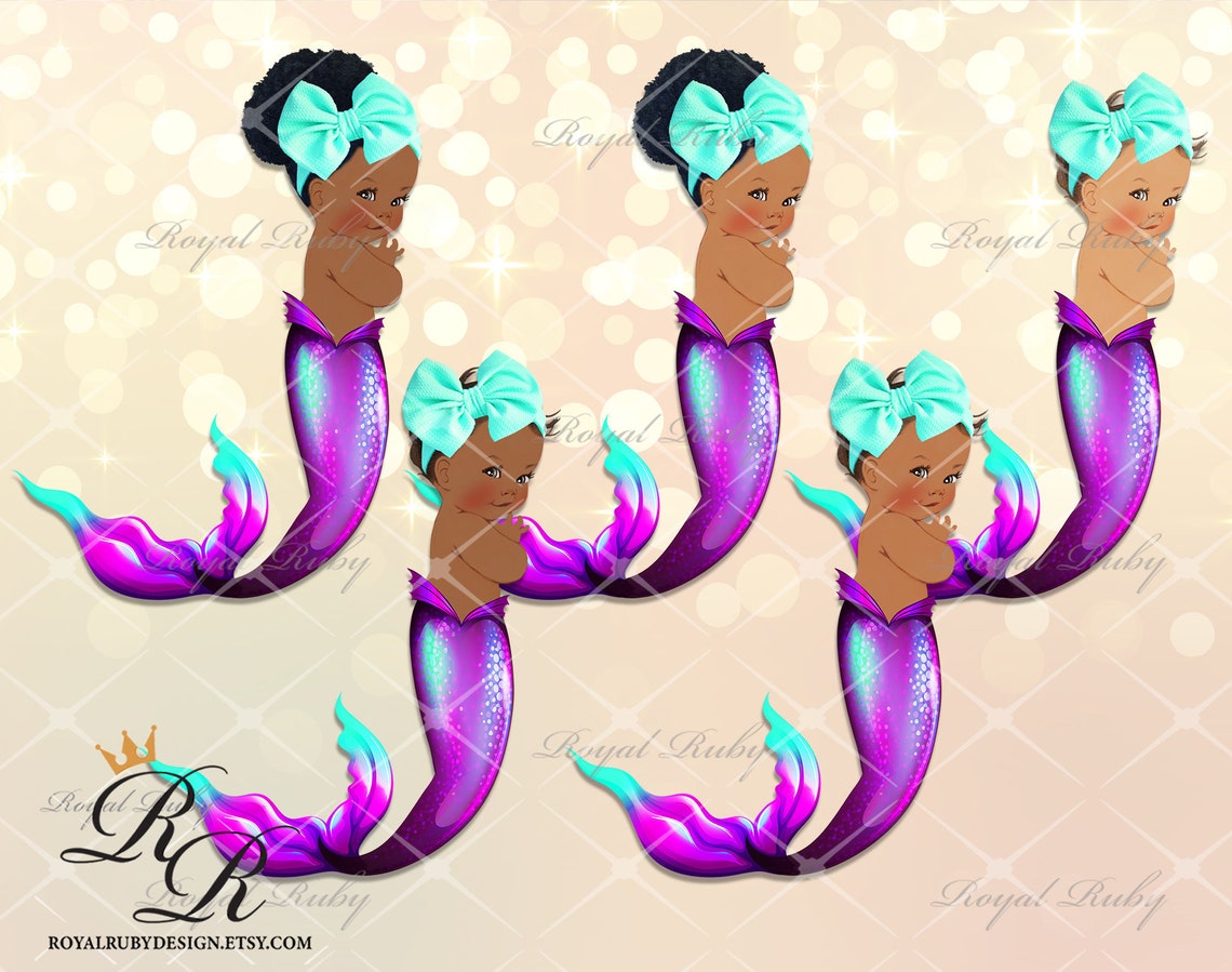 Mermaid Baby Girl Purple African American Baby Baby Shower - Etsy
