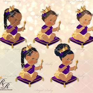 Royal Princess Sitting Girl Purple Gold Braids African American Baby 3 ...