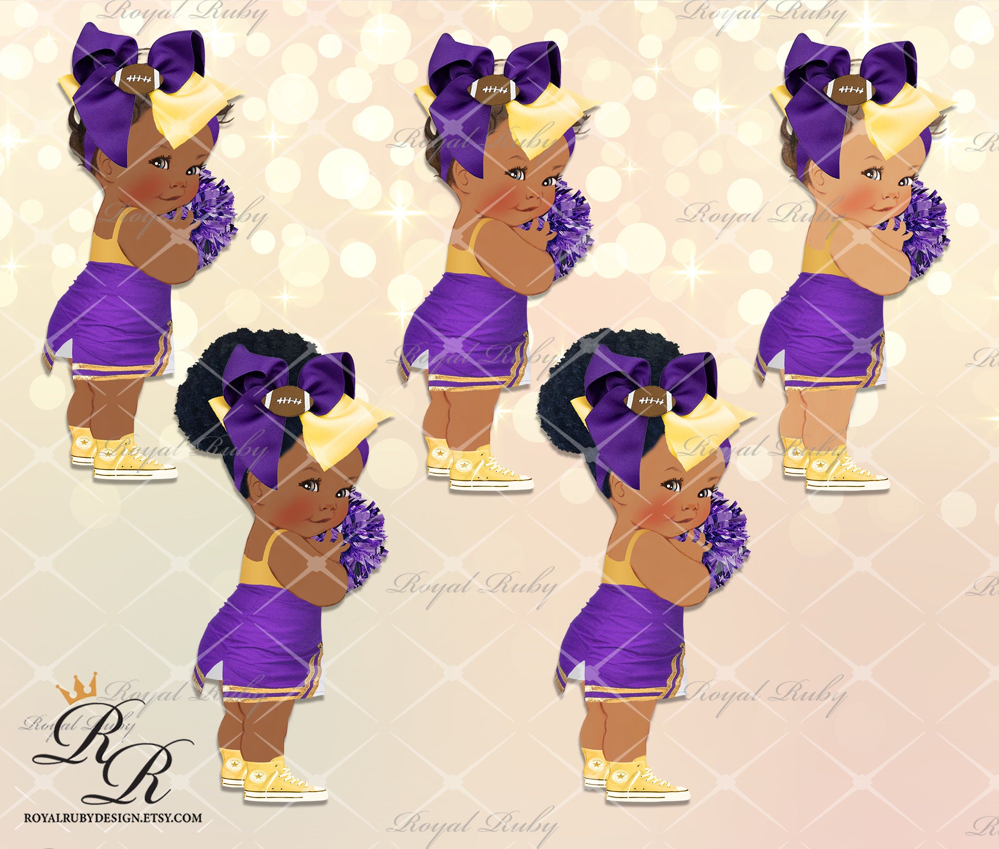 Purple gold football cheerleader baby pom pom African | Etsy