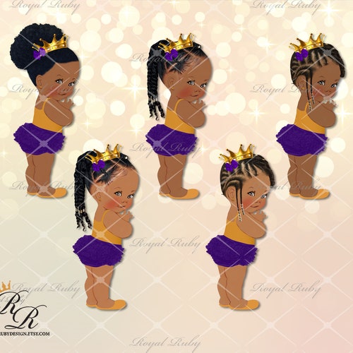 Princess Purple Gold Baby Girl Afro Puff African American - Etsy