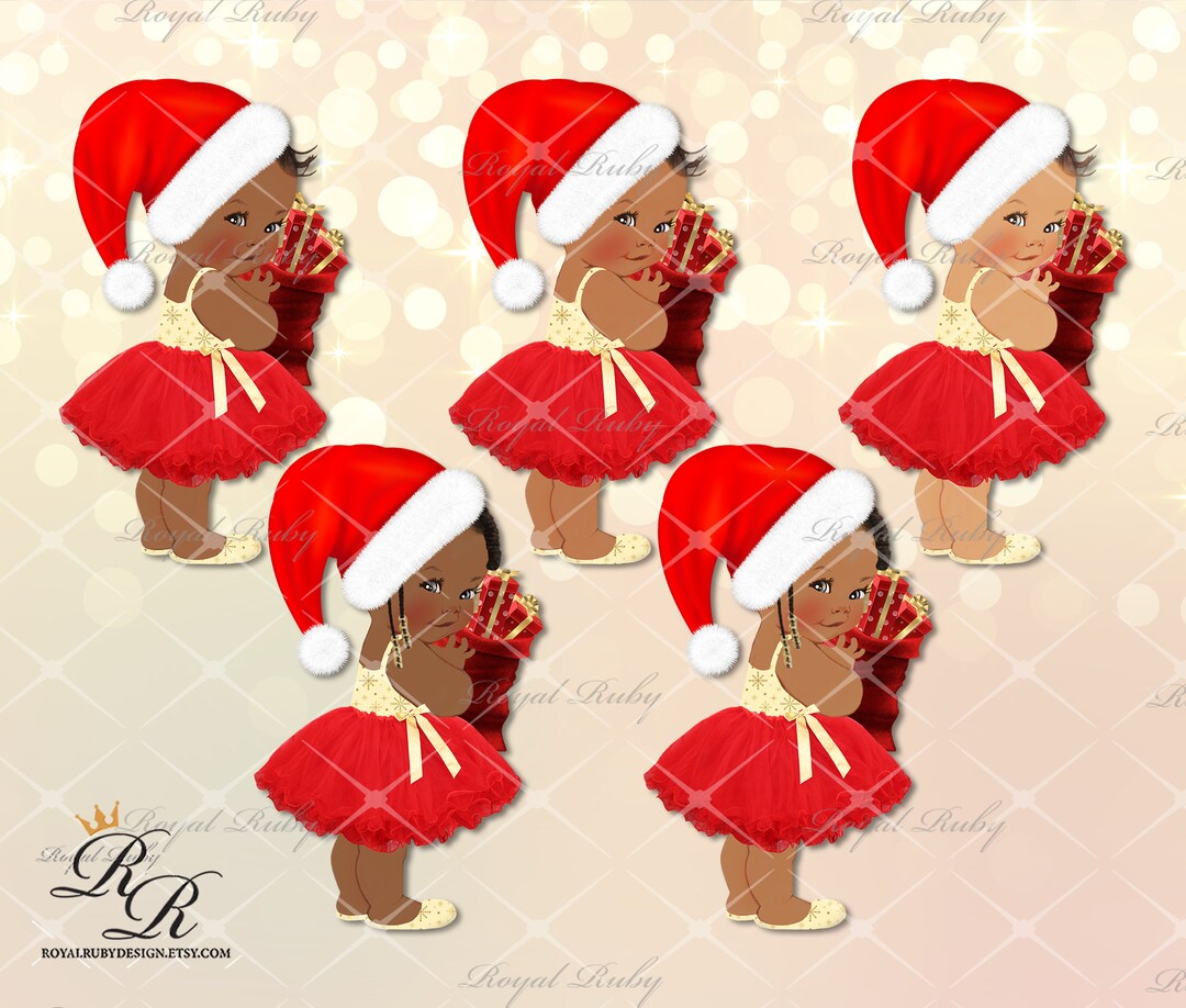 Christmas Baby Girl Red Gold African American Girl 3 Skin Tones ...