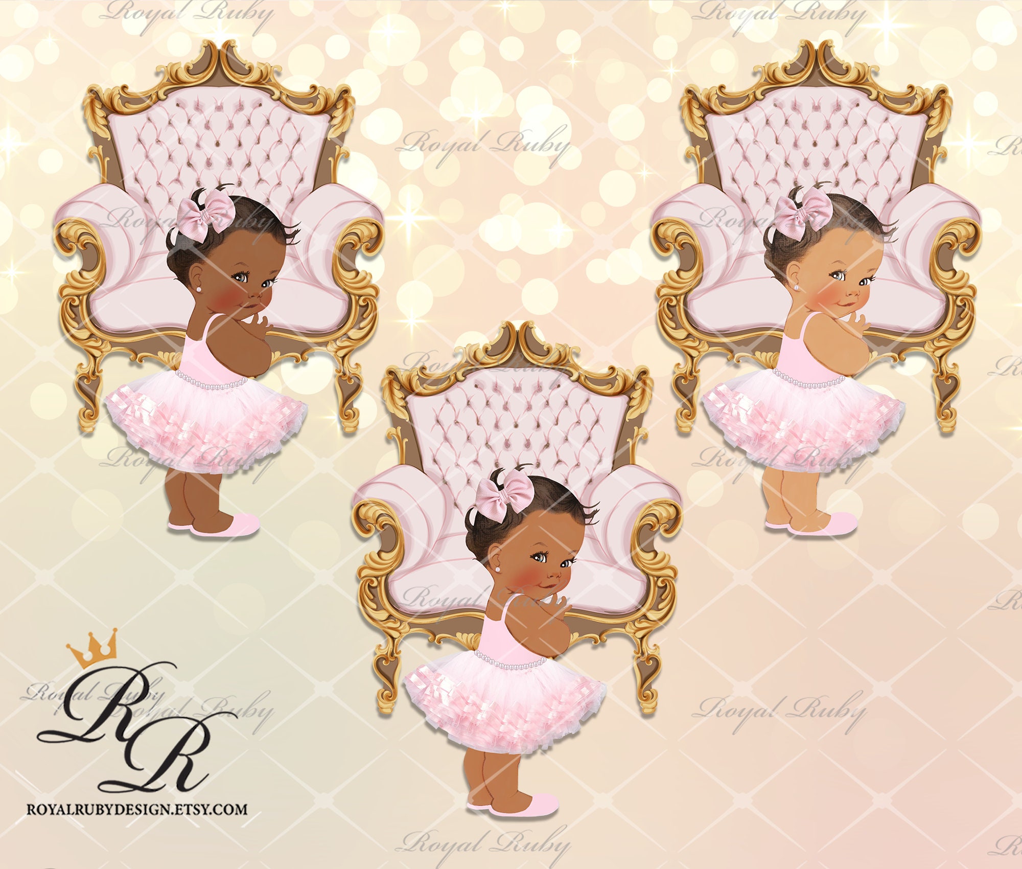 Royal Princess Baby Girl Pink Gold Throne african American | Etsy