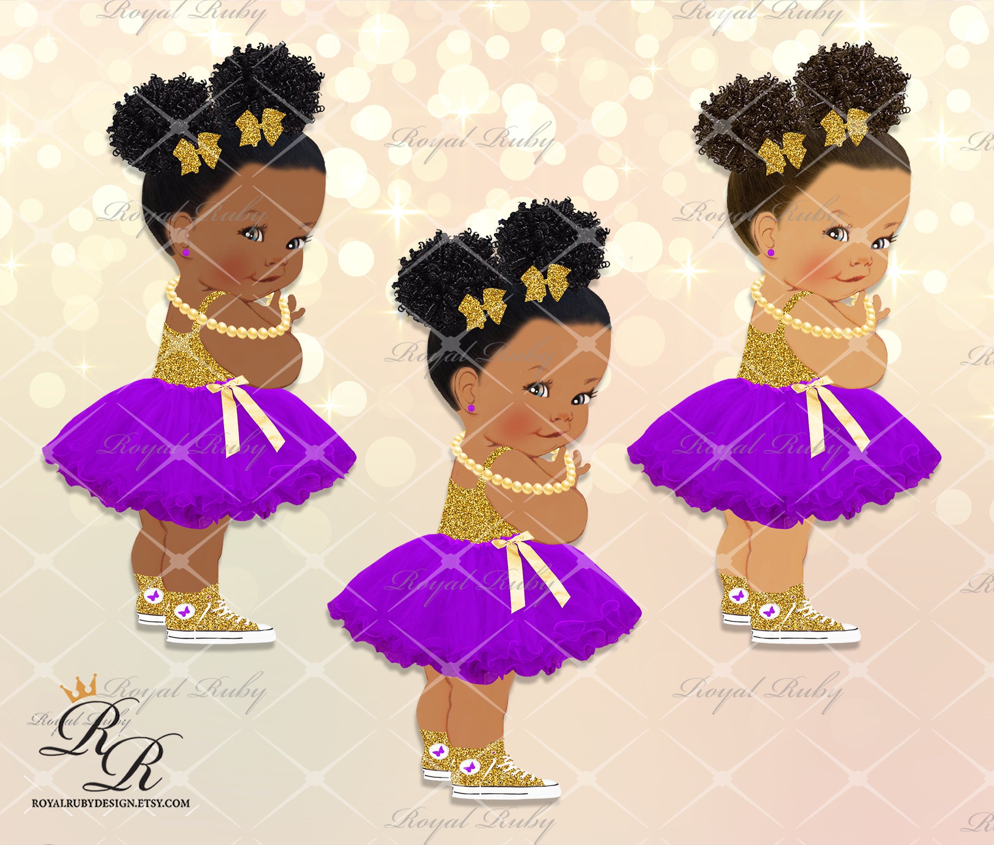 Princess Purple Gold Baby Girl Afro Puff African American - Etsy