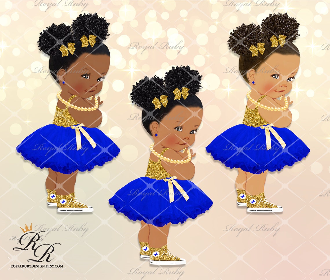 Princess Blue Gold Baby Girl Afro Puff African American Baby - Etsy