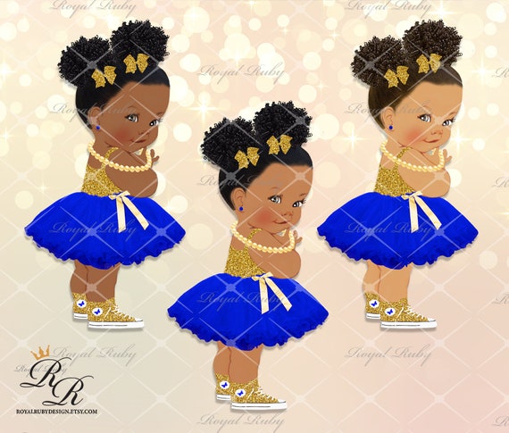 Princess Blue Gold Baby Girl Afro Puff African American Baby | Etsy