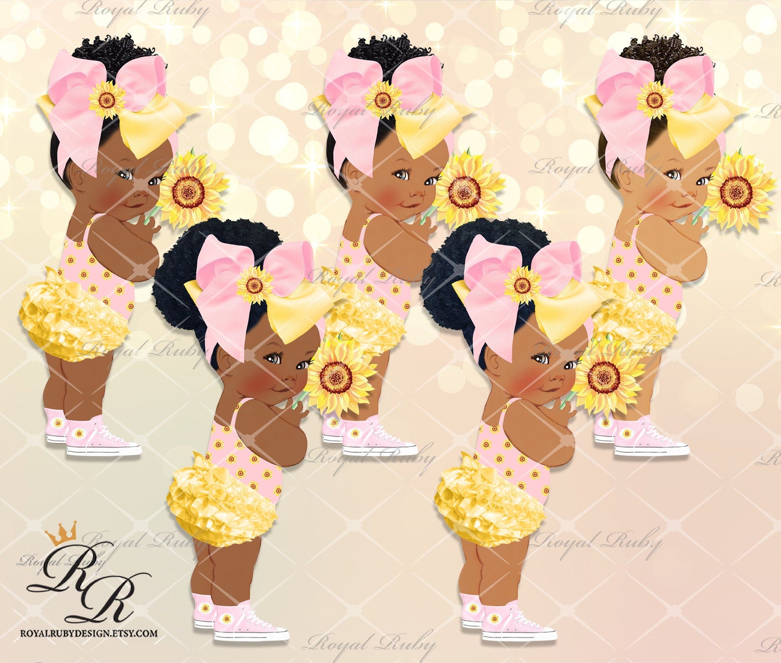 Sunflower Princess Baby Girl Yellow Pink African American | Etsy